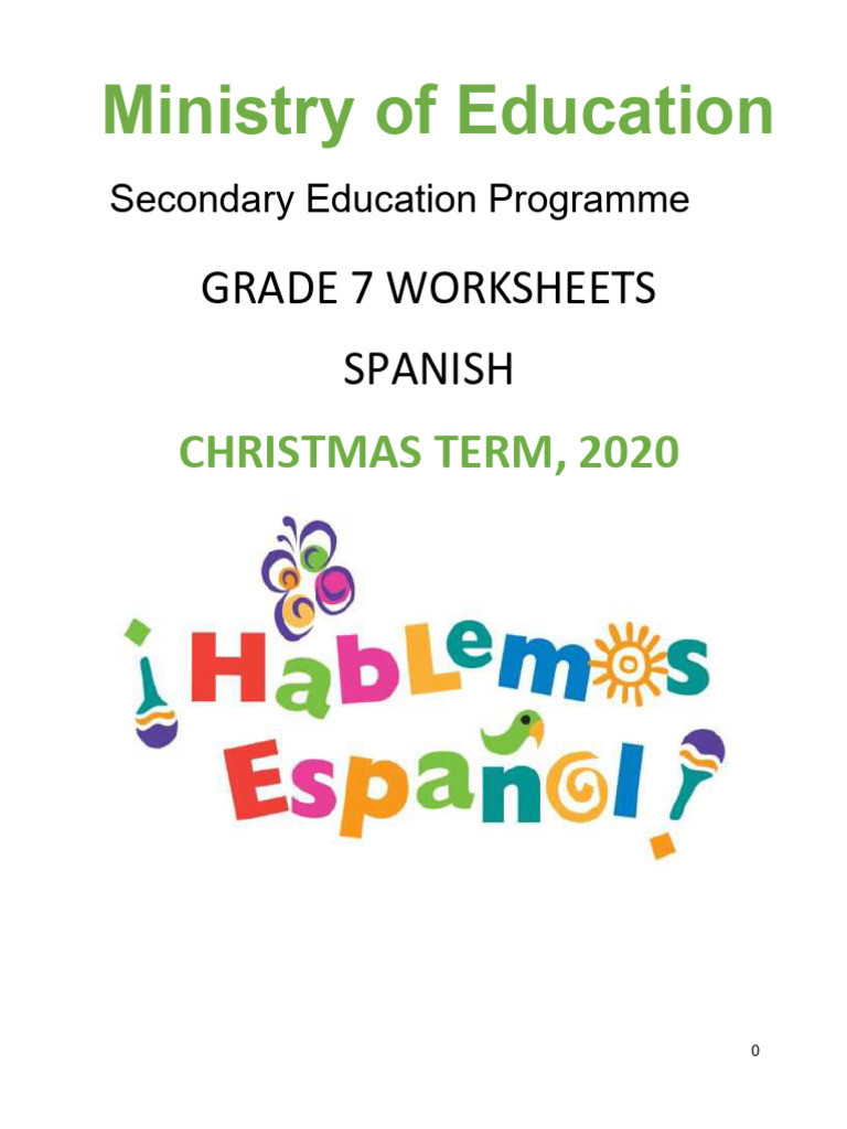 Grade 7 Spanish Week 1 Worksheet 1 and Answersheet | PDF | South ...