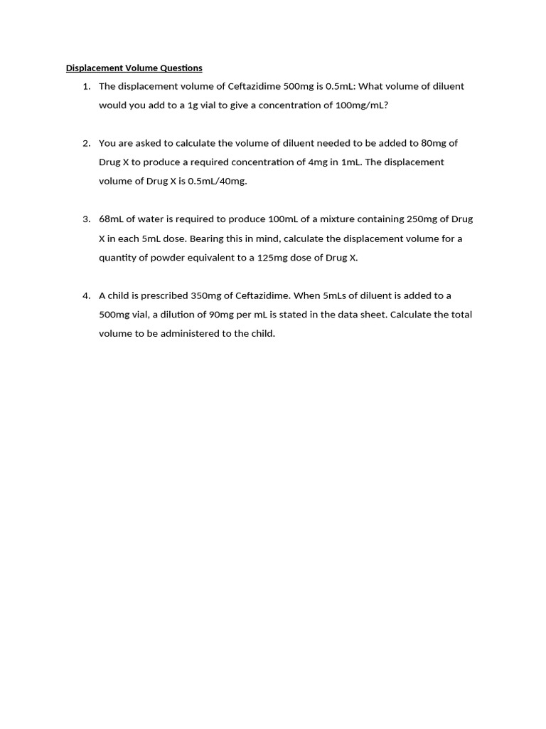 Displacement Volume Questions | PDF