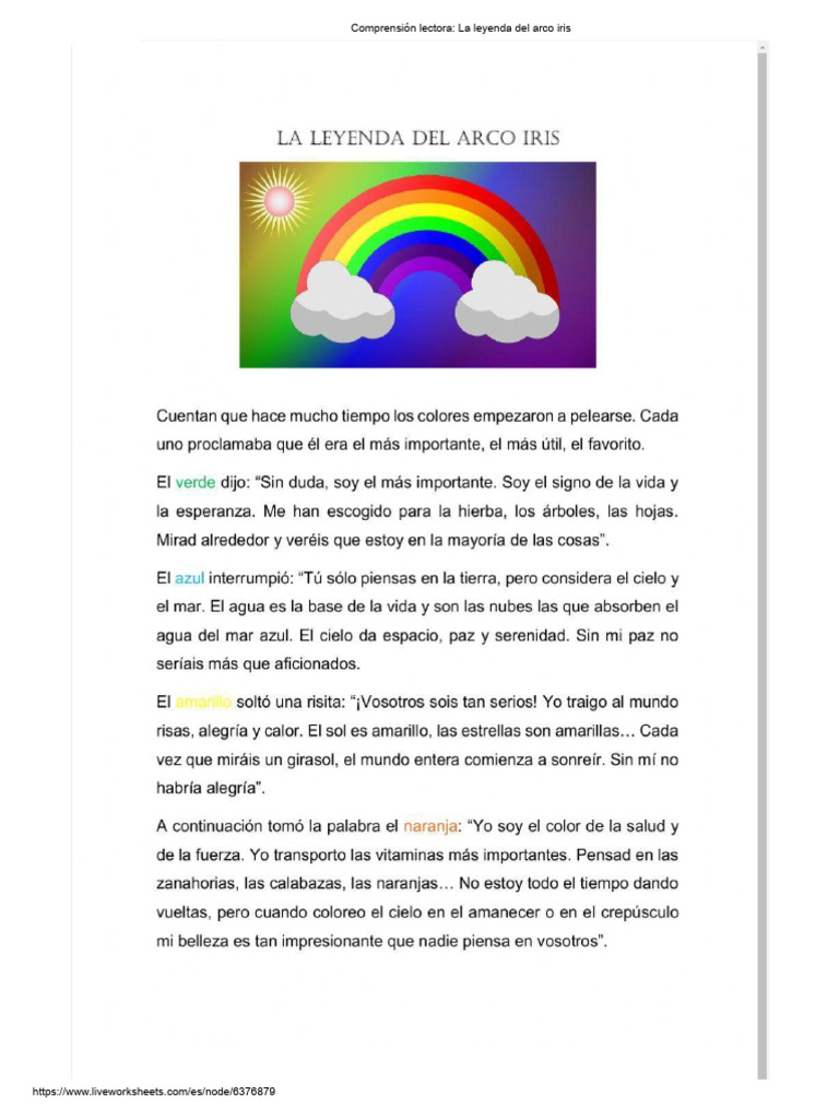 Comprensión Lectora - La Leyenda Del Arco Iris | PDF