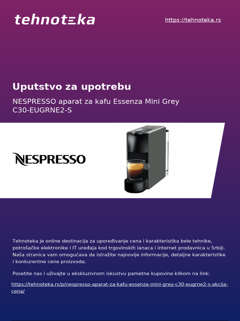 Uputstvo Za Upotrebu Nespresso Aparat Za Kafu Essenza Mini Grey c30 Eugrne2 S 64145a6cbbe46 ...