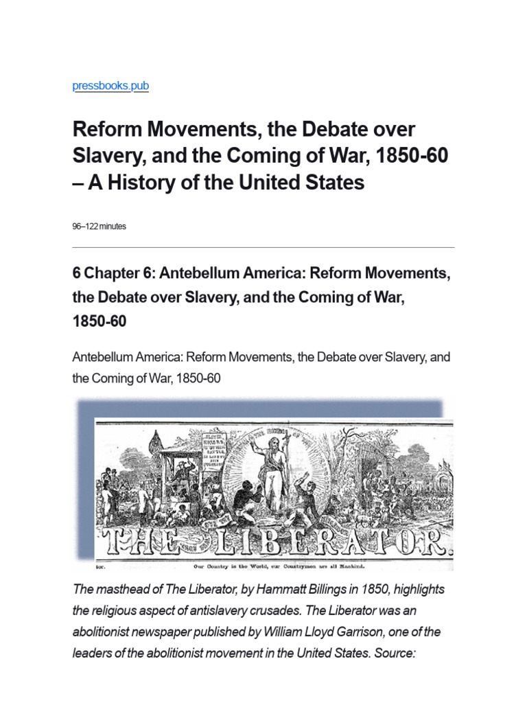 Chapter 6_ Antebellum America_ Reform Movements, The Debate Over ...