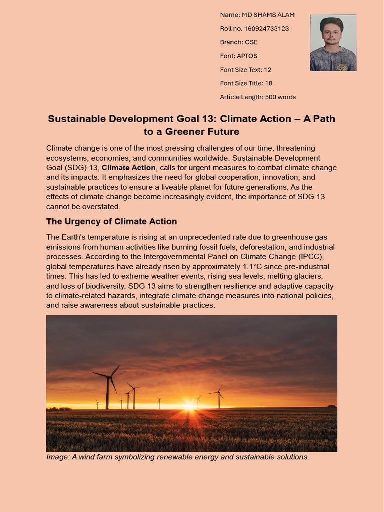 Climate Action: Achieving SDG 13 Goals | PDF | Climate Change ...