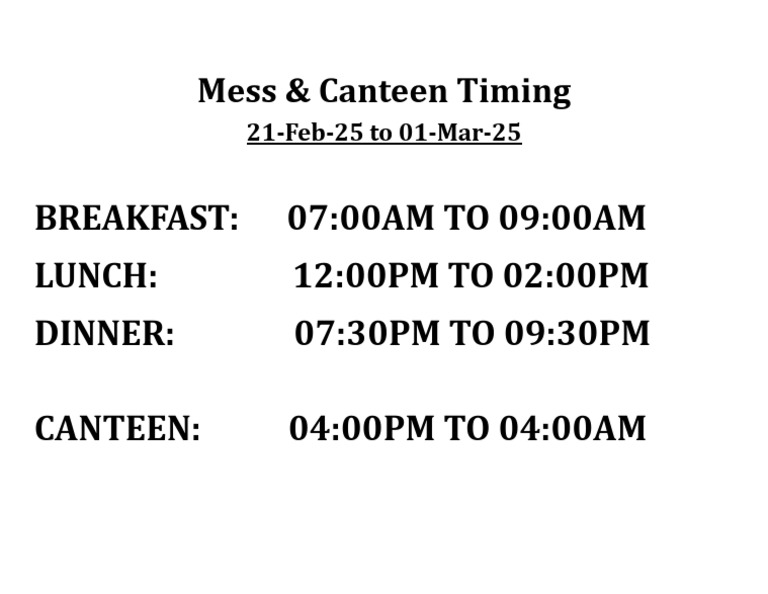 Midsem Mess&Canteen Timing | PDF