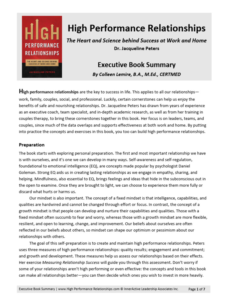 High Performance Relationships Executive Book Summary | PDF | Happiness ...