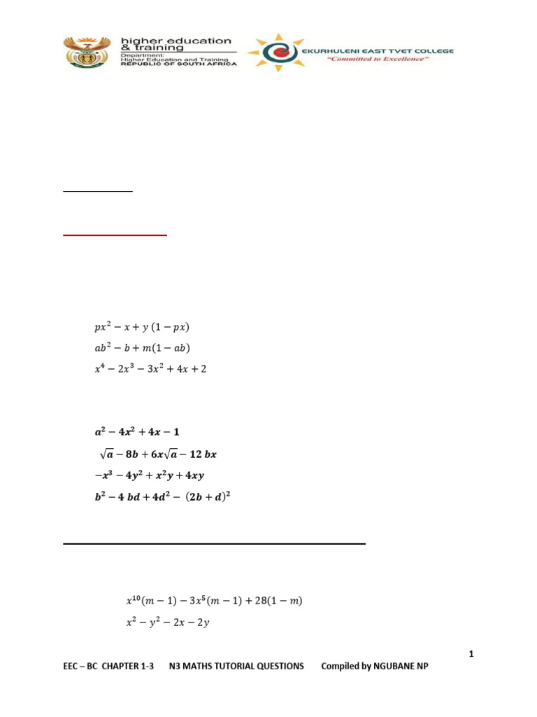 N3 Maths Preparation Notes Pdf Length Factorization