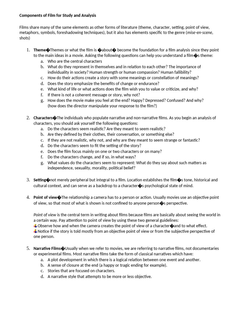 Components of Film For Study and Analysis | PDF | Narration | Camera