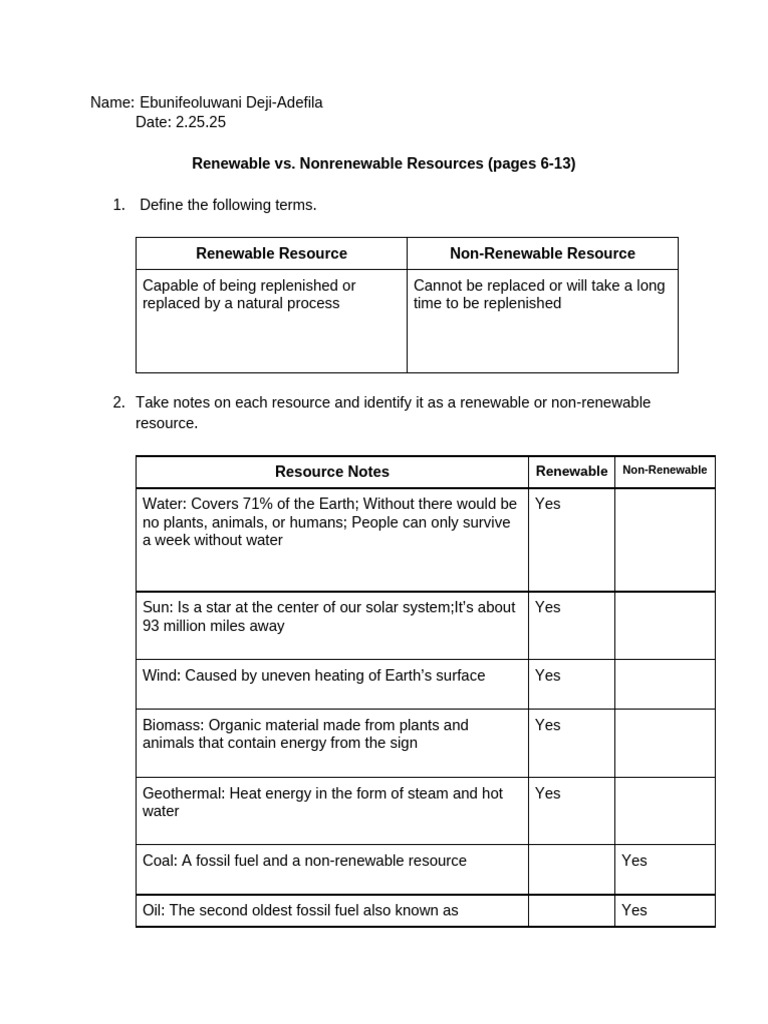 Renewable vs Nonrenewable Resources Guide | PDF
