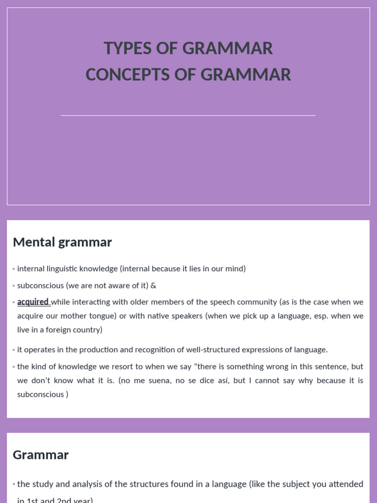 GRAMMAR - Concepts and Types | PDF | Foreign Language | Language Acquisition
