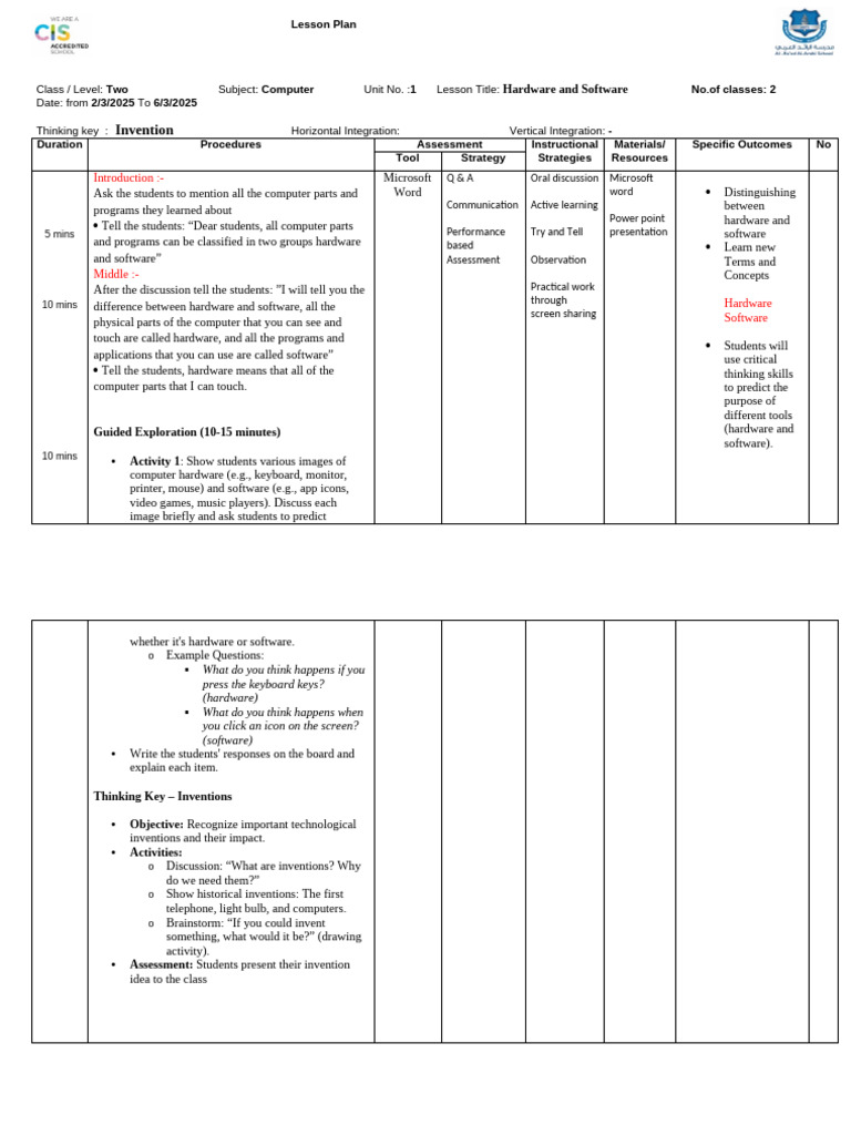 Hardware vs. Software for Grade 2 | PDF | Computer Hardware | Invention
