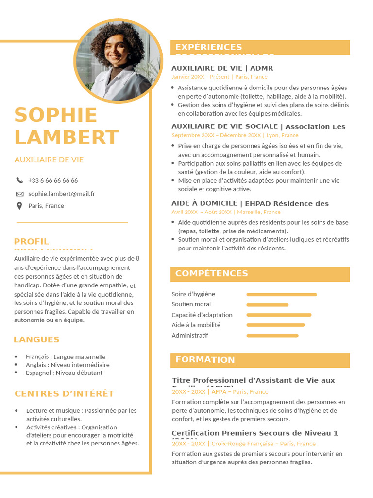 325 Modele CV Auxiliaire de Vie | PDF | Vieillesse | Invalidité