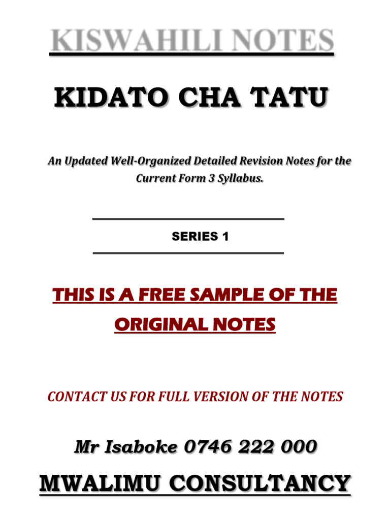 F3 Kiswahili Simplified Notes SP | PDF
