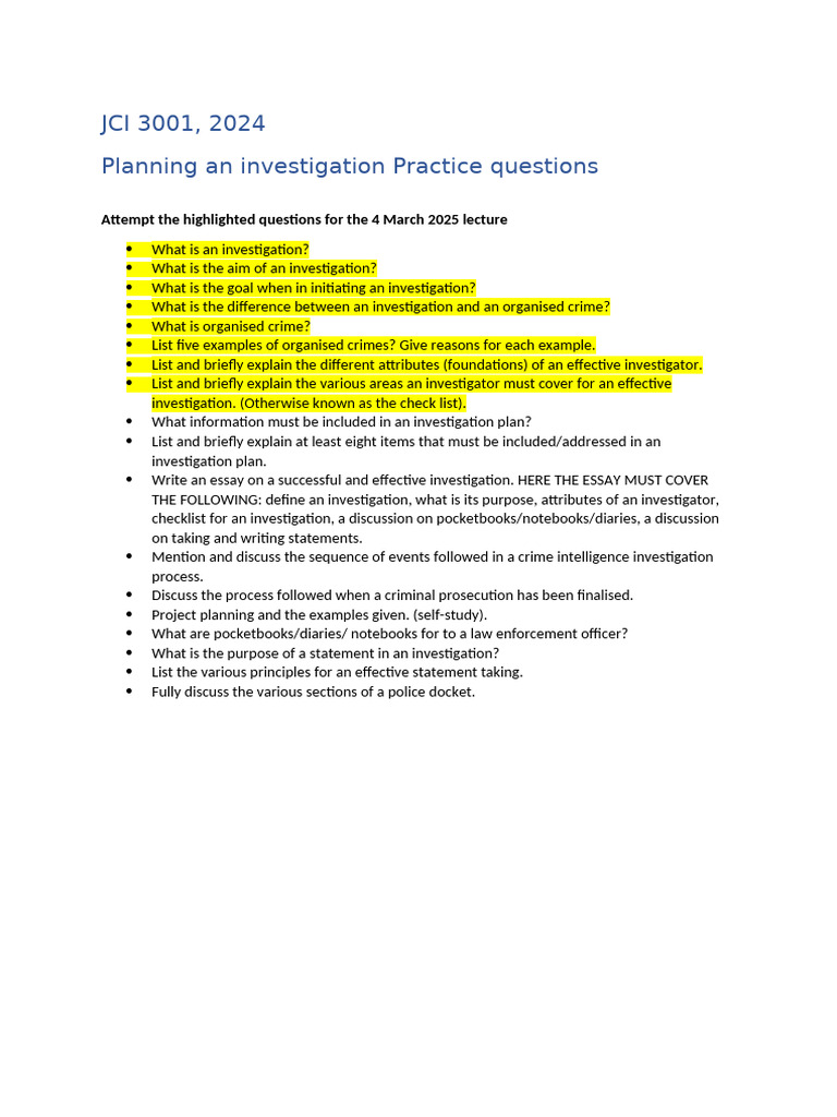 Planning An Investigation Practice Questions | PDF