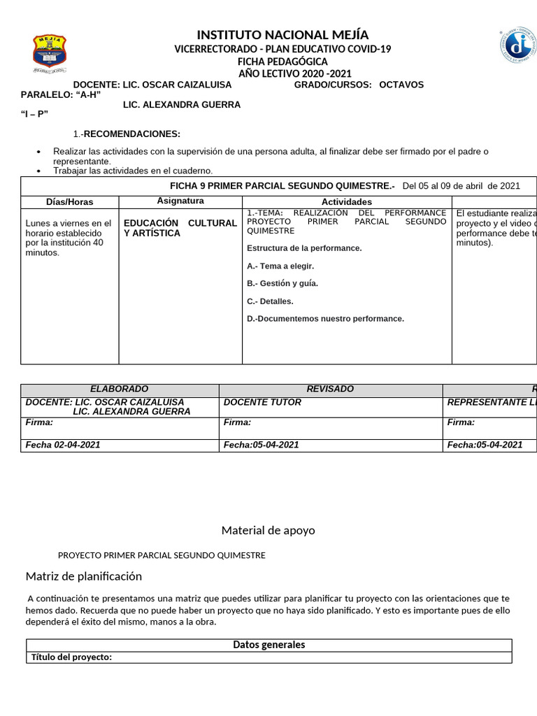 ECA OCTAVO FICHA 9 Primer Parcial IIQ | PDF | Arte de performance