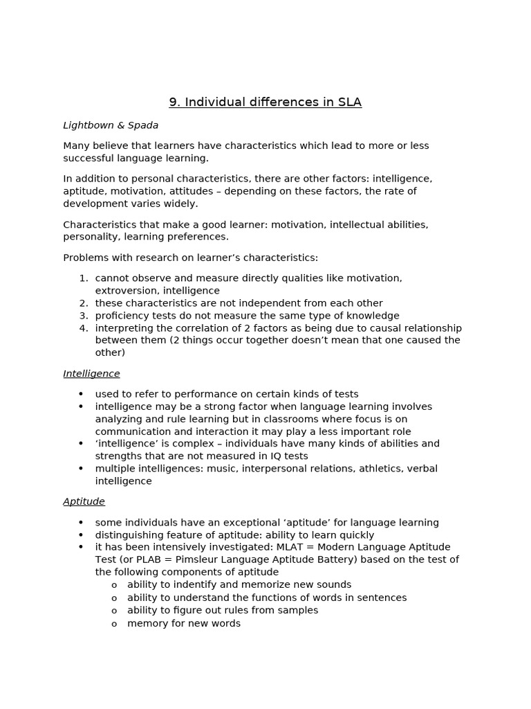 Individual Differences | PDF | Second Language Acquisition | Second Language