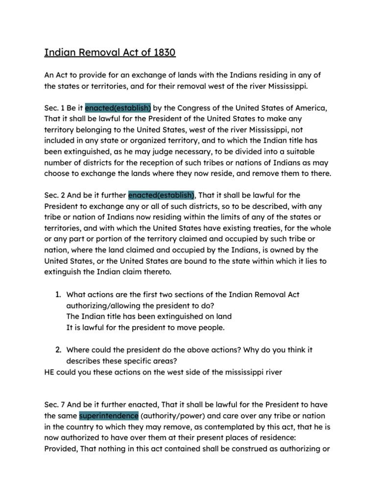 Tessa Schmidt - Indian Removal Act of 1830 | PDF | Supreme Court Of The ...