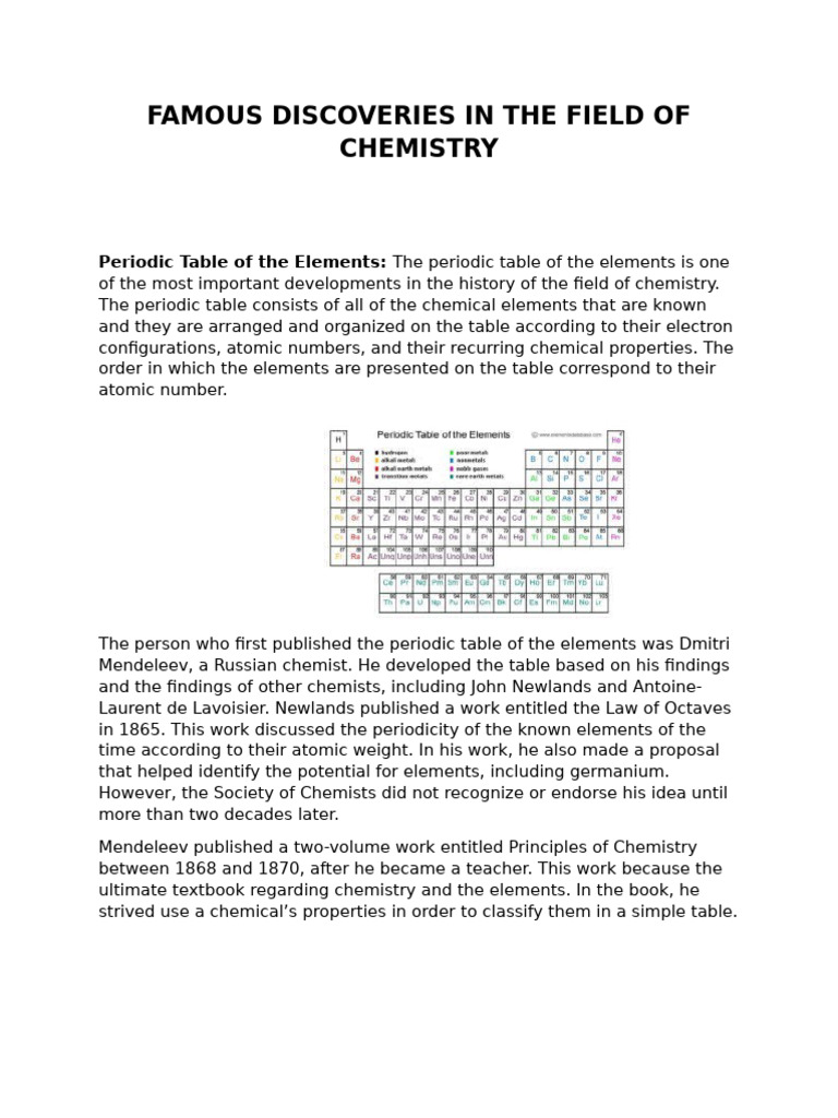 Key Chemistry Discoveries Explained | PDF | Marie Curie | Chemical Elements
