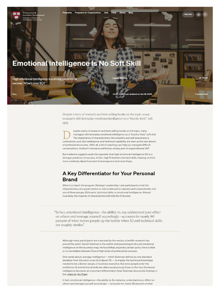 Harvard - Emotional-Intelligence-Is-No-Soft-Skill | PDF