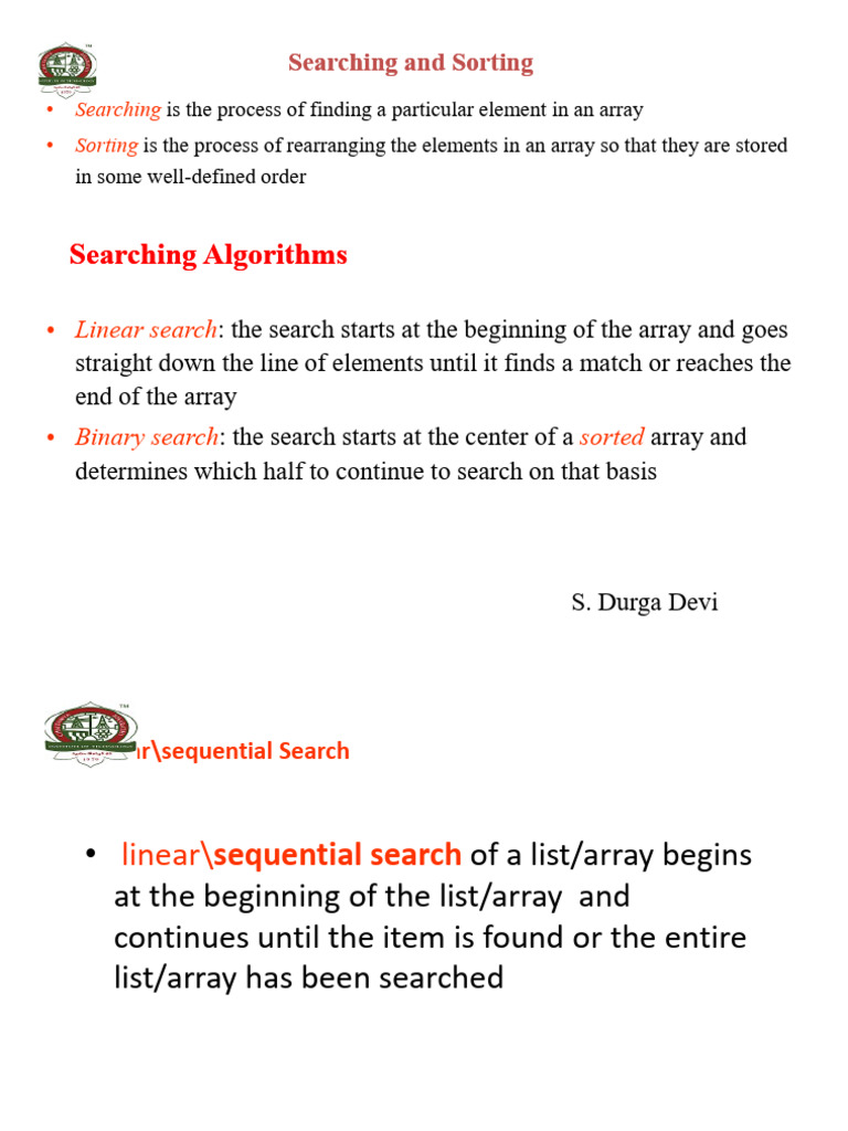 Unit 3 2 Searchingandsorting Pdf Time Complexity Computer Programming