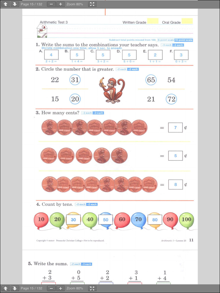 Arithmetic 1 Tests and Speed Drills Teacher Key 2nd Edition Abeka ...