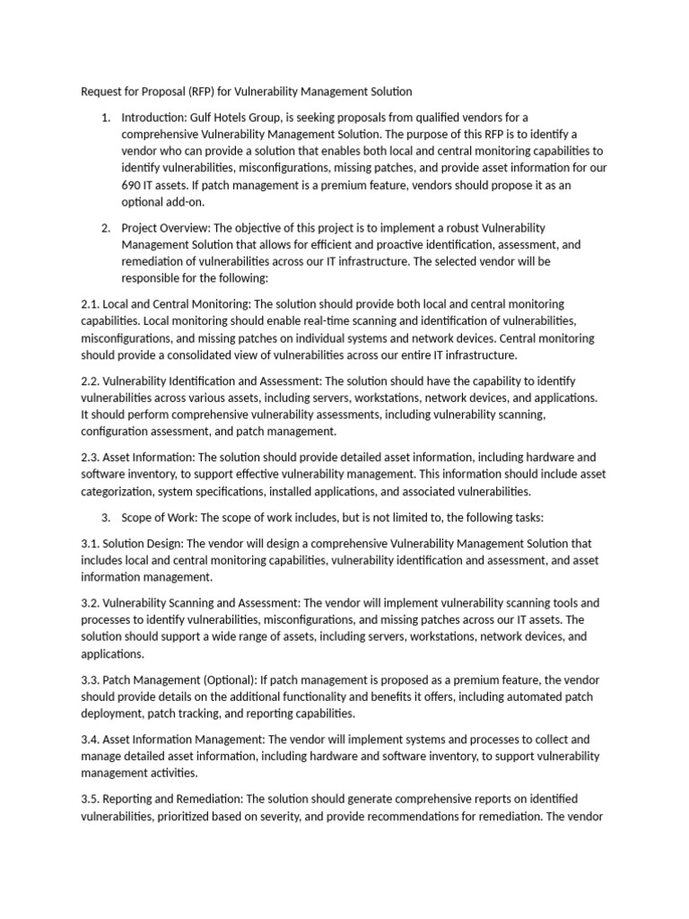 RFP For GHG Vulnerability Management Soluiton | PDF | Computing | Software Engineering