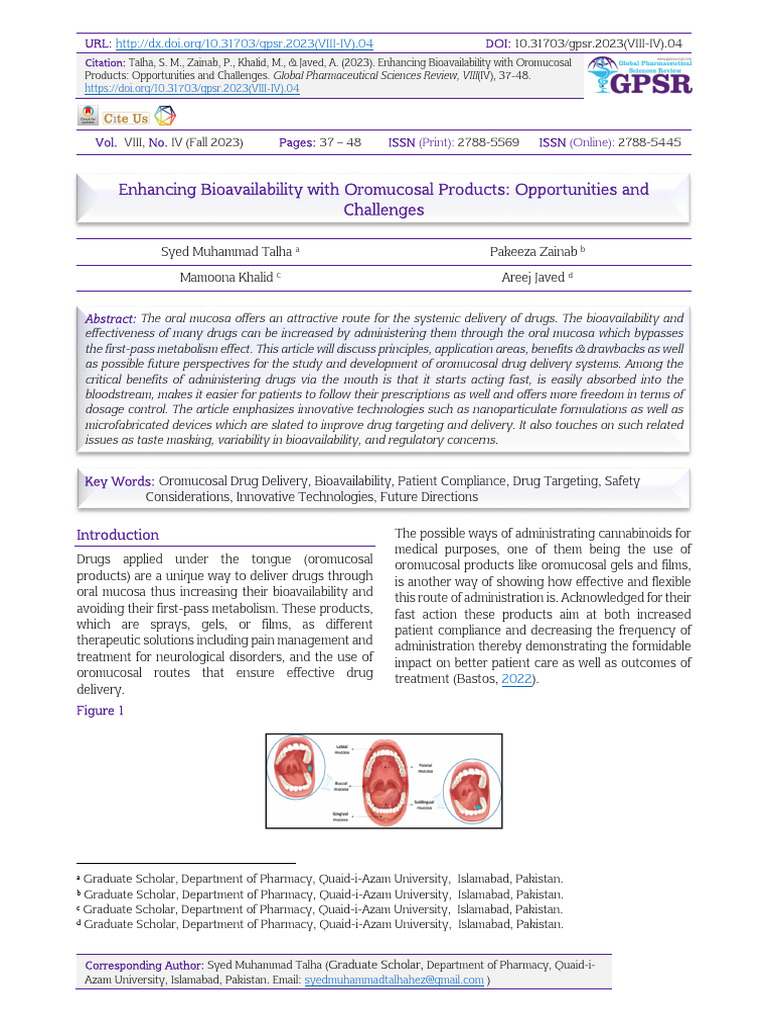 Oromucosal Products Article | PDF | Tablet (Pharmacy) | Bioavailability