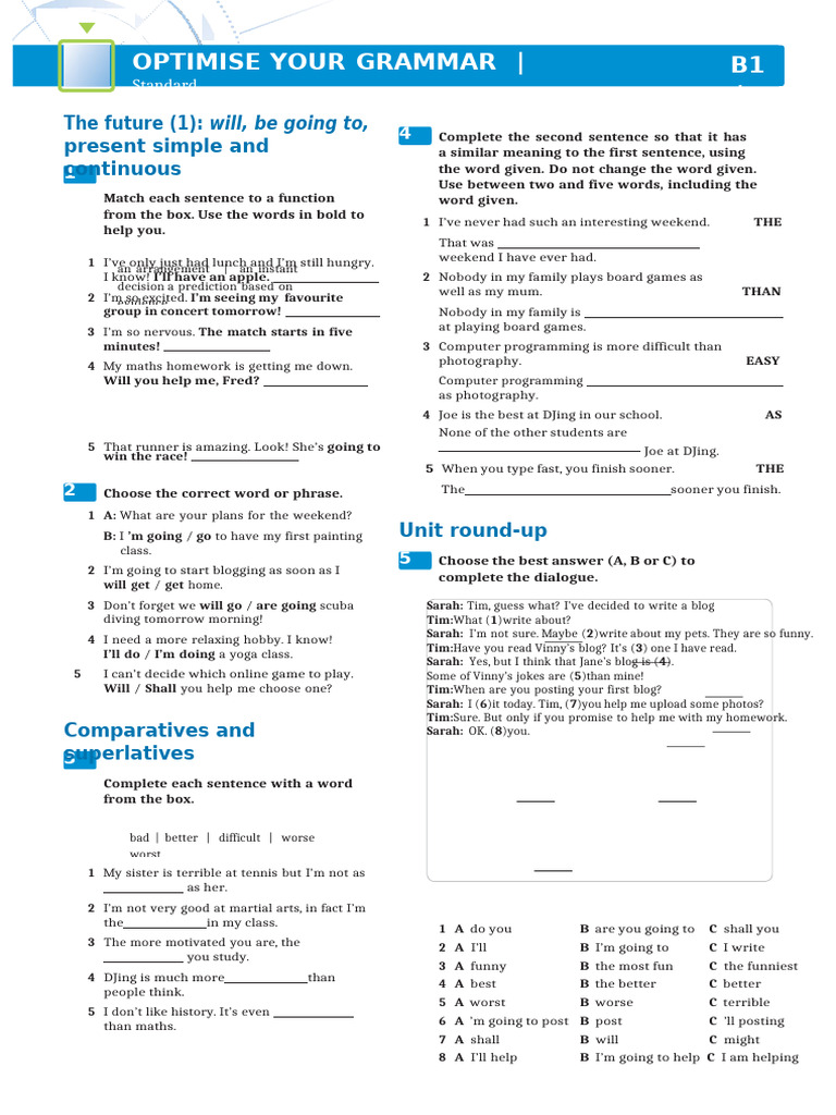 OPT B1plus U05 Grammar Standard | PDF