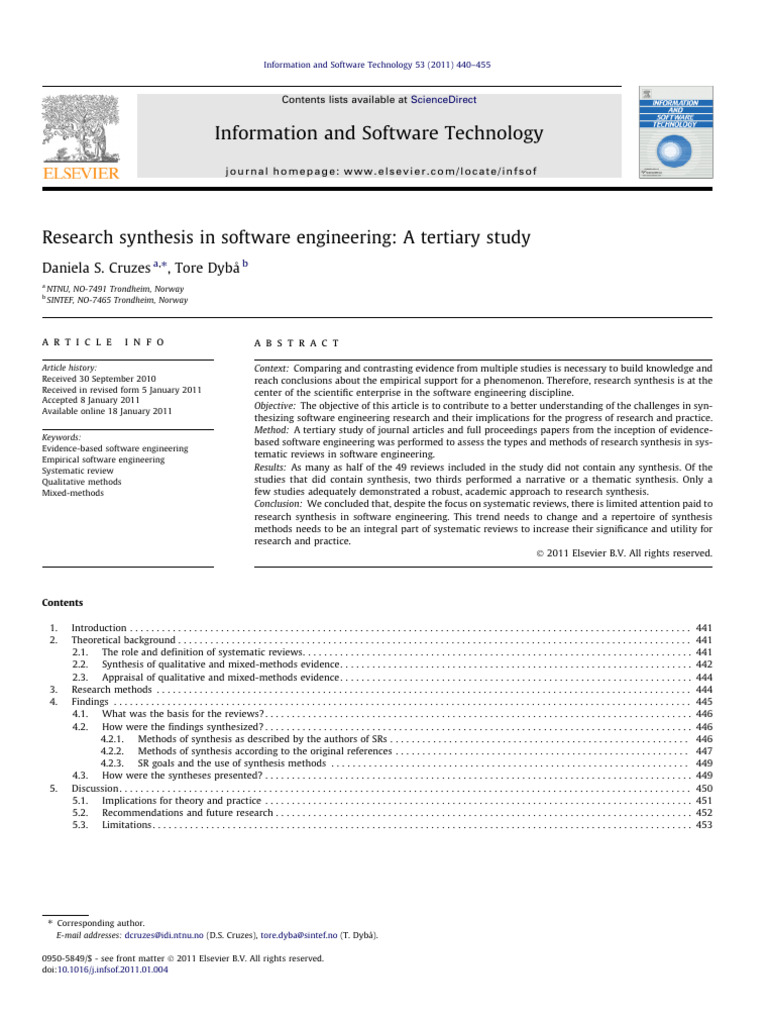 Research Synthesis in Software Engineering A Tertiary Study | PDF ...