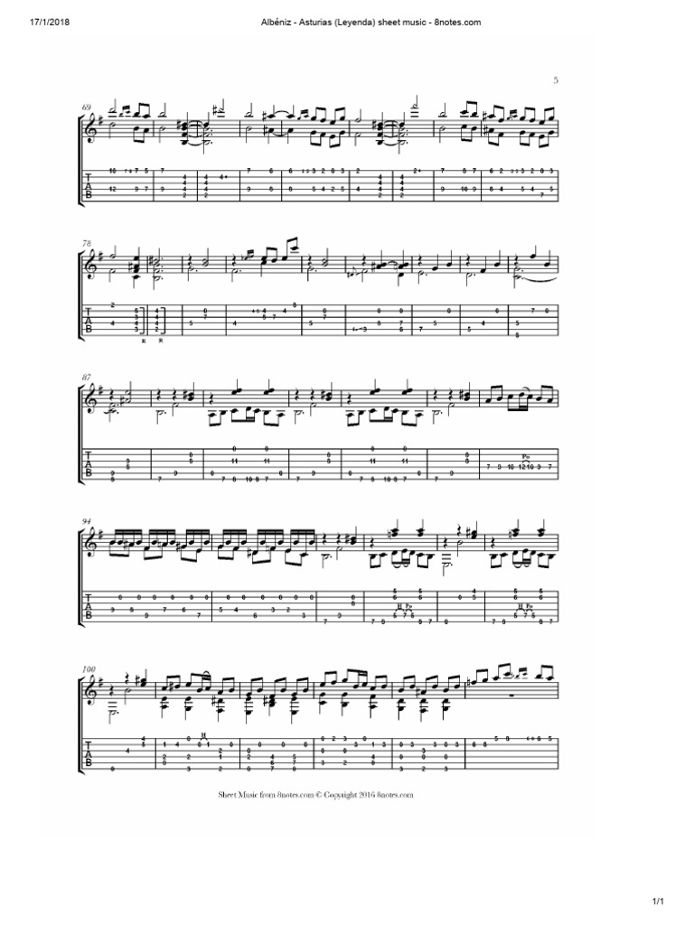 Albéniz - Asturias (Leyenda) Sheet Music - 8notes - PDF 5 | PDF