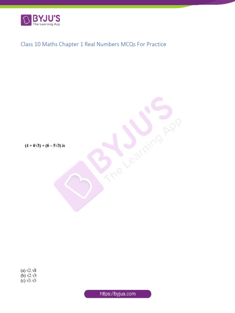Class 10 Real Numbers MCQs Practice | PDF