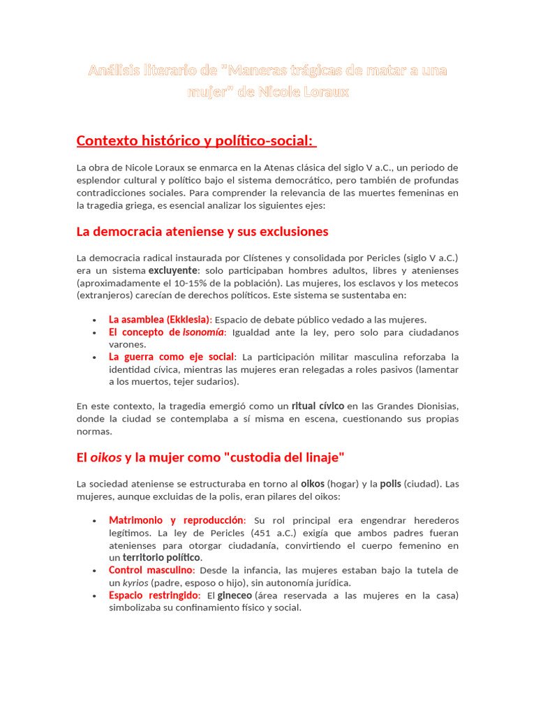 Análisis Literario de MANERAS TRÁGICAS DE MATAR A UNA MUJER de Nicole ...