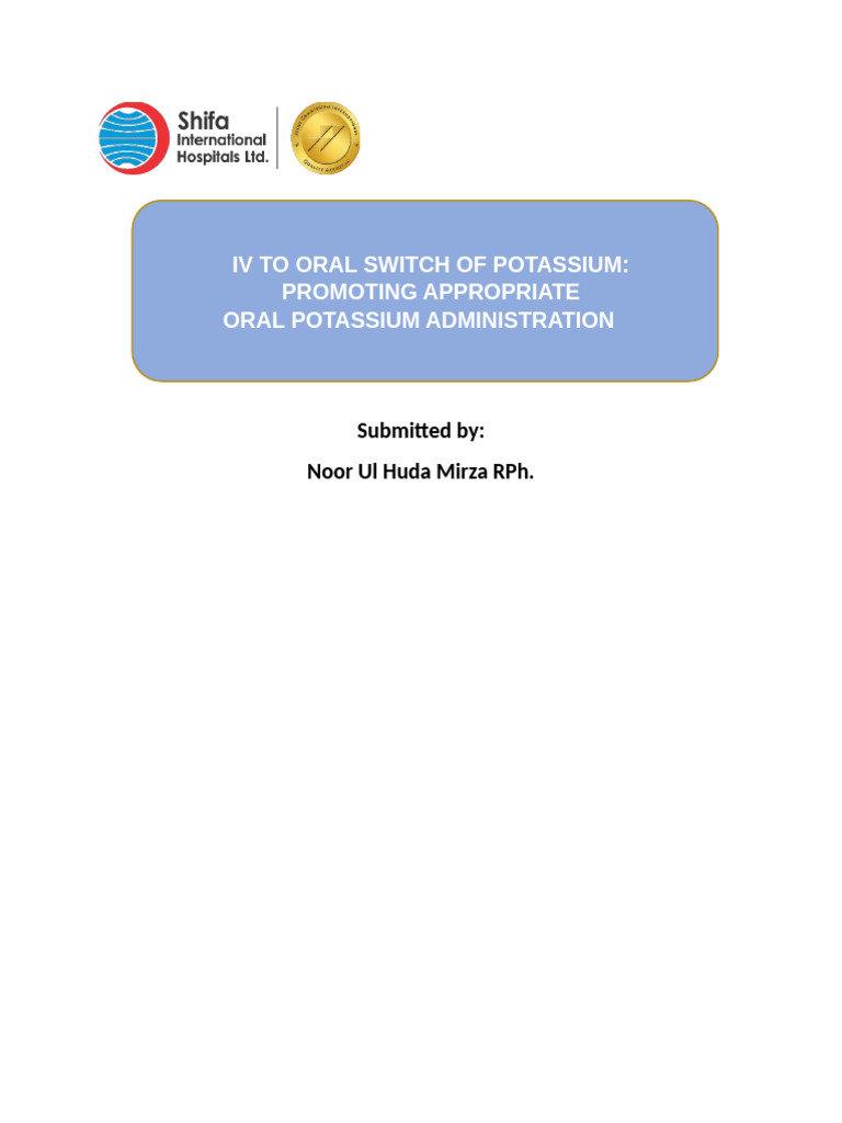 IV To Oral Switch of Potassium | PDF | Potassium | Chemistry