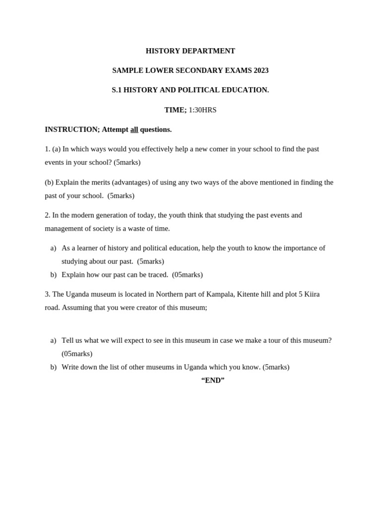 S1 History and Political Education Exam 2023 | PDF