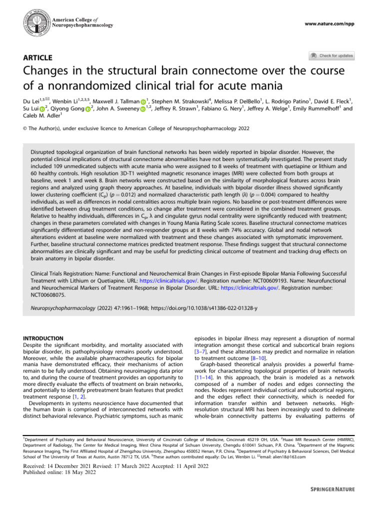 Du Lei et. al. clinical trial for acute mania | PDF | Bipolar Disorder ...