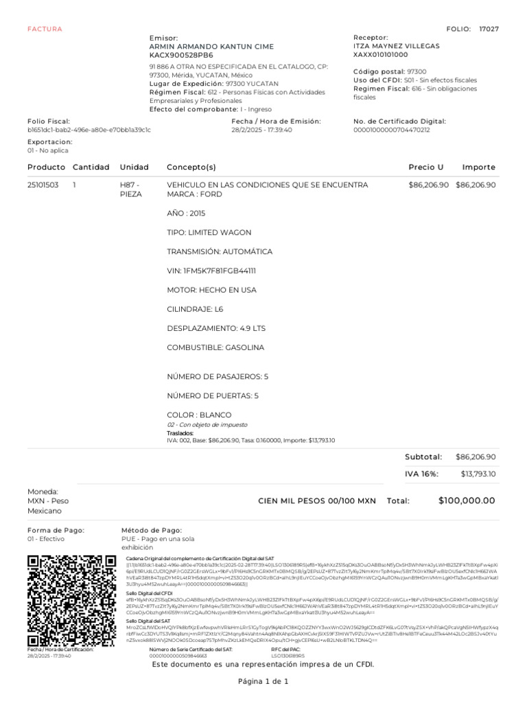 Factura 17027 XAXX010101000 | PDF