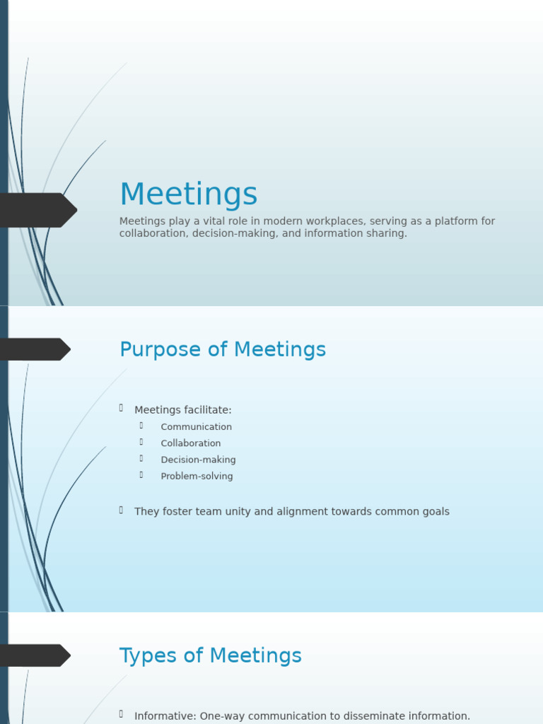 Meetings Presentation | PDF | Collaboration | Brainstorming