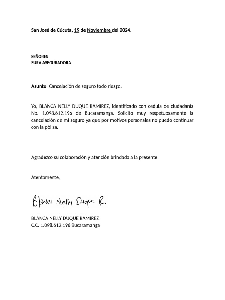 Carta de Cancelacion | PDF