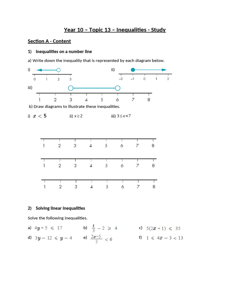 Year 10 Inequalities Study Guide | PDF