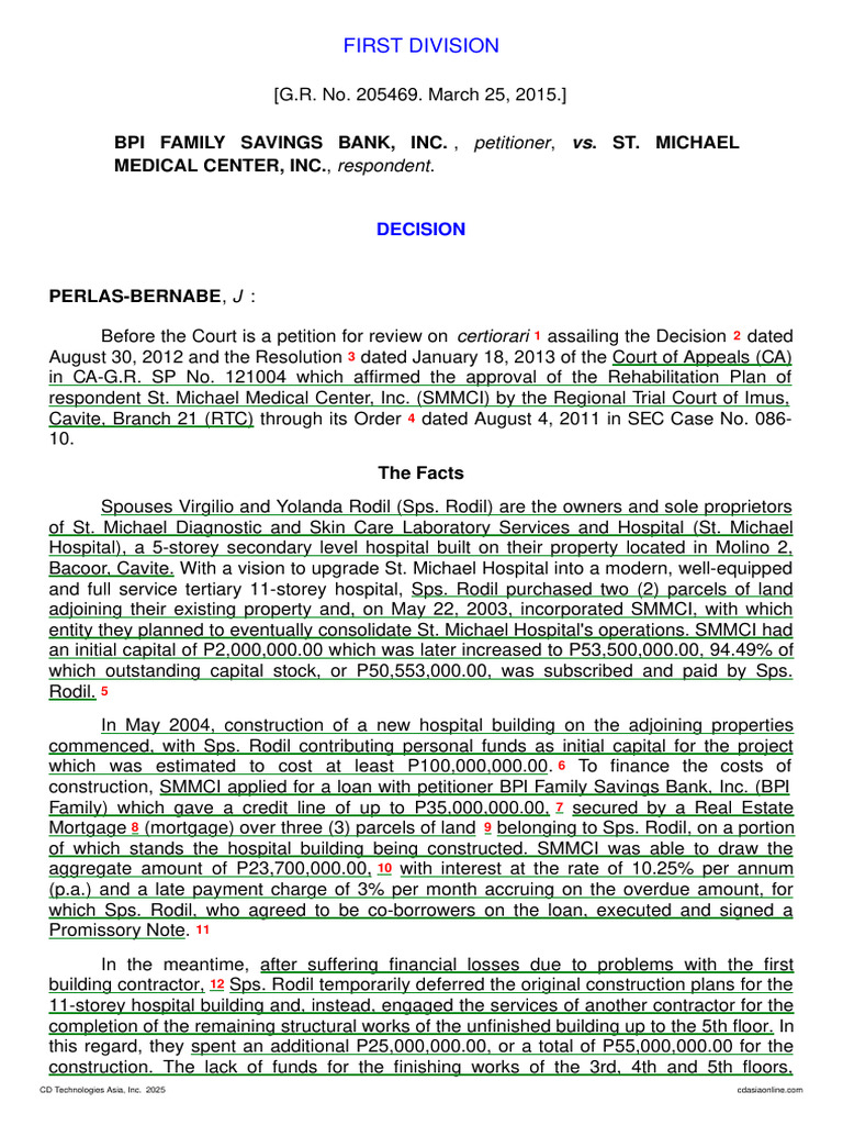 BPI Family Savings Bank, Inc. v. St. Michael Medical Center, Inc. | PDF ...