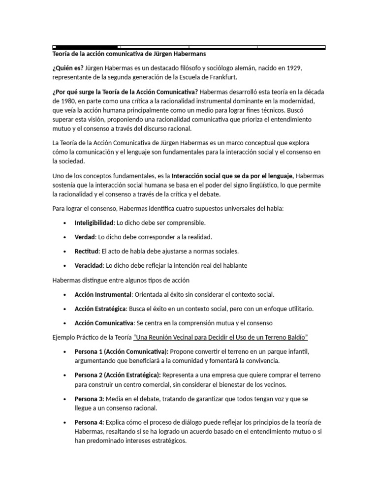 Teoría De La Acción Comunicativa De Jürgen Habermans 1 Pdf Jürgen