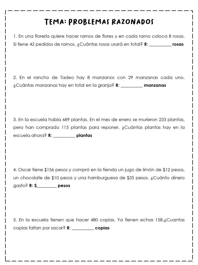 Problemas Razonados 3er grado | PDF