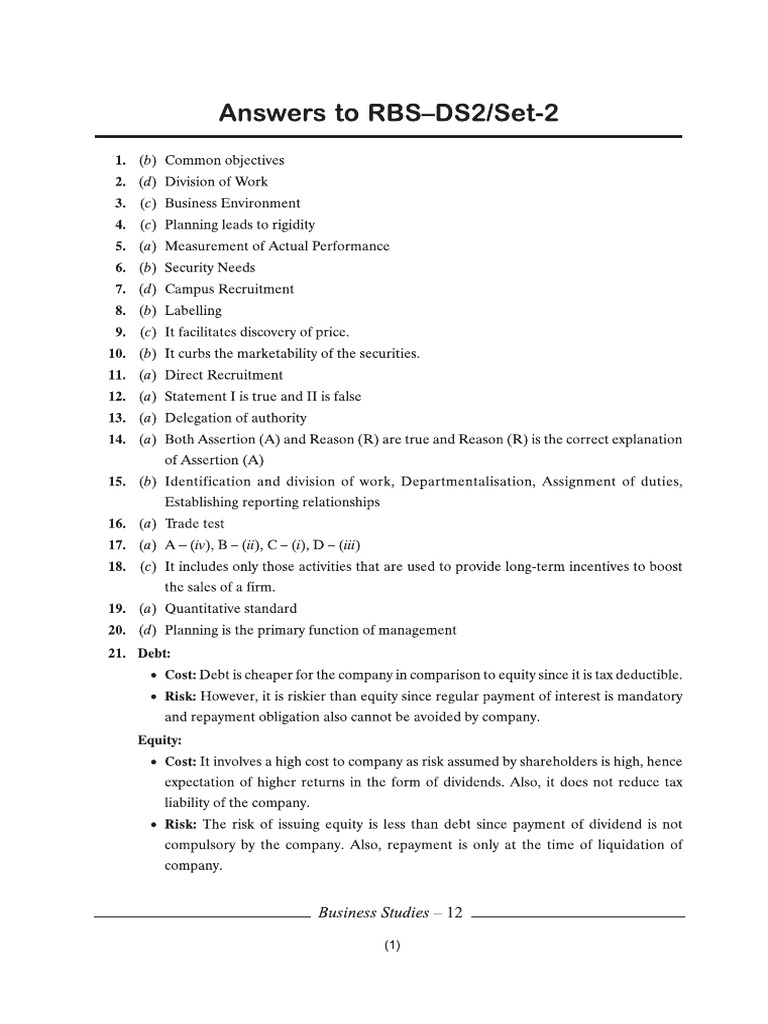 Business Studies - 12 DS-2 Set - 2 | PDF
