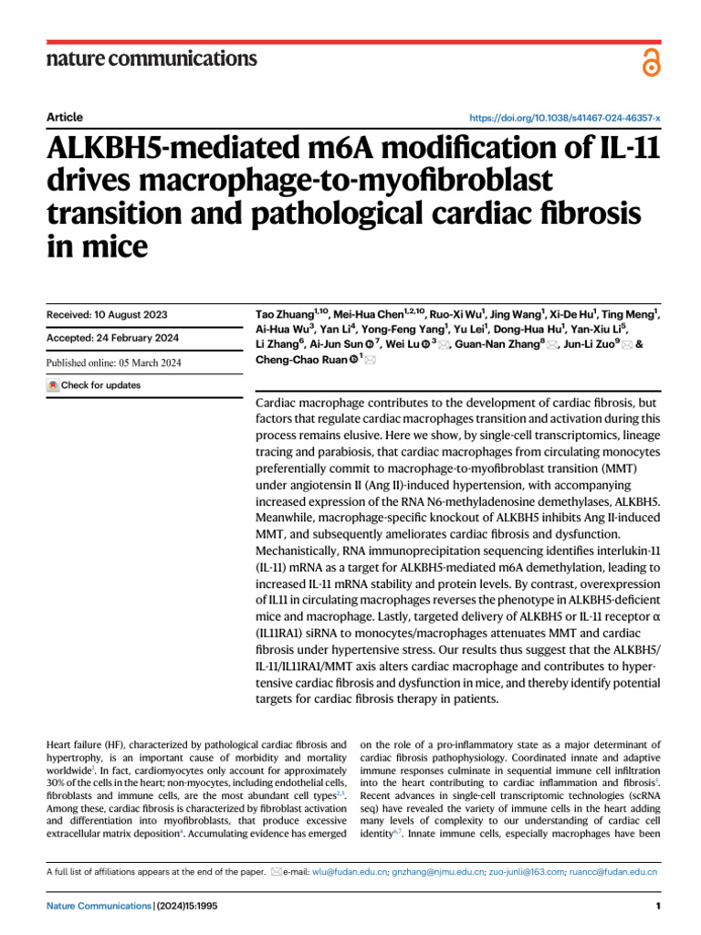 ALKBH5 and IL-11 in Cardiac Fibrosis | PDF | Macrophage | Gene Expression
