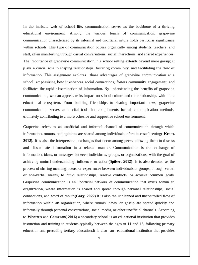 My Grapevine Comm Assignment | PDF | Communication | Mentorship