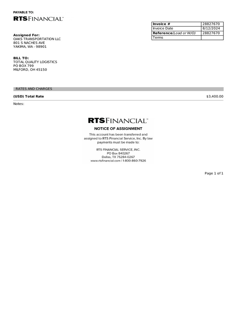 TQL Rate Confirmation for PO# 28827670 | PDF | Per Diem | Detention ...