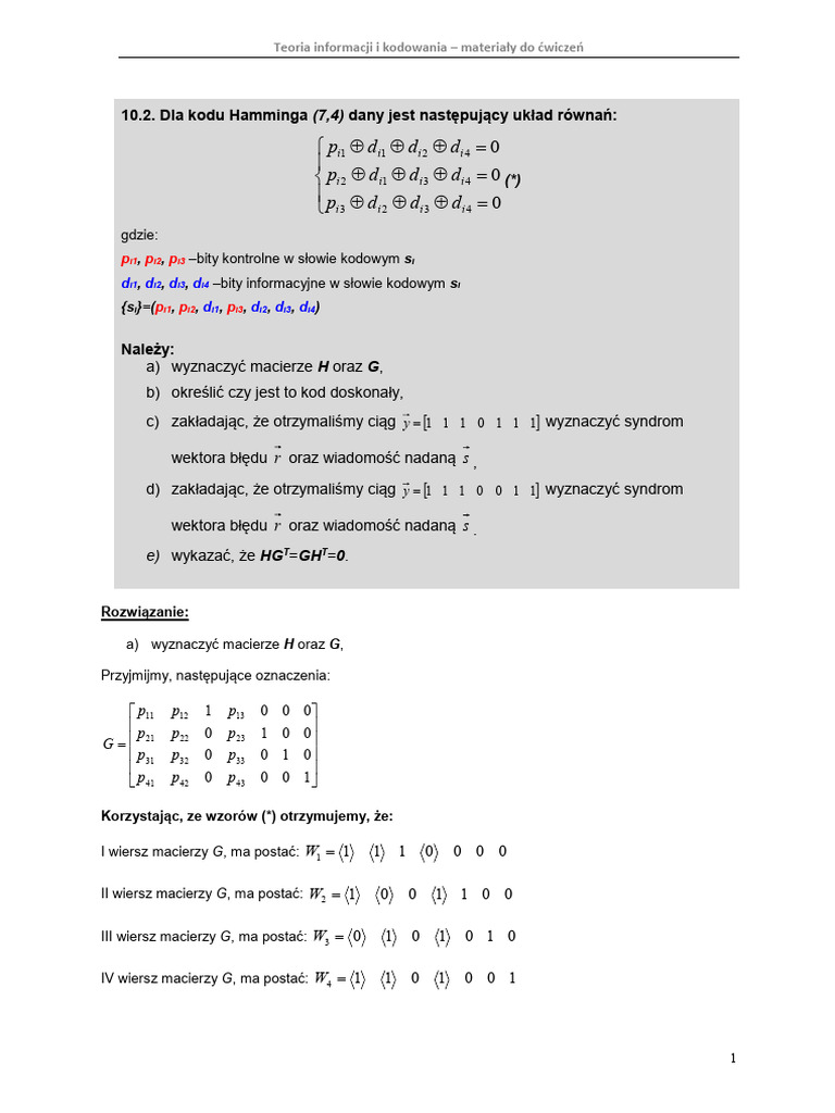 D D D P D D D P: 10.2. Dla Kodu Hamminga | PDF