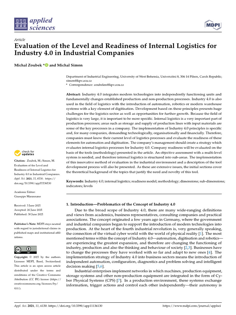 Evaluation of the Level and Readiness of Internal Logistics for ...