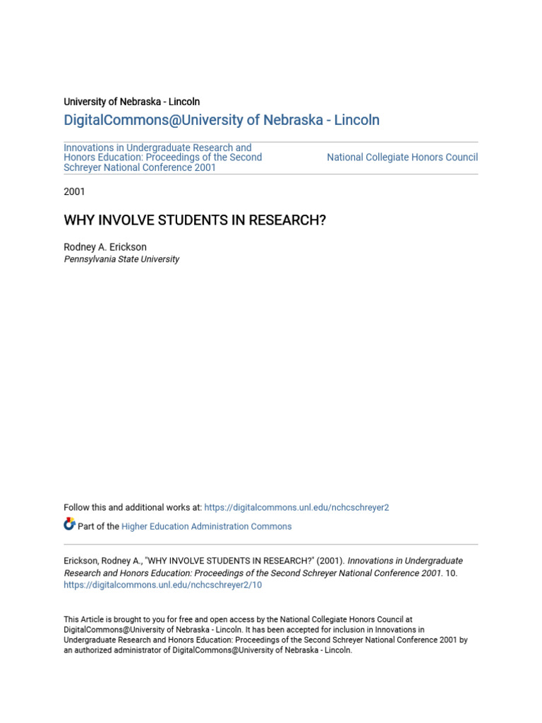 Why Involve Students in Research | PDF | Learning | University