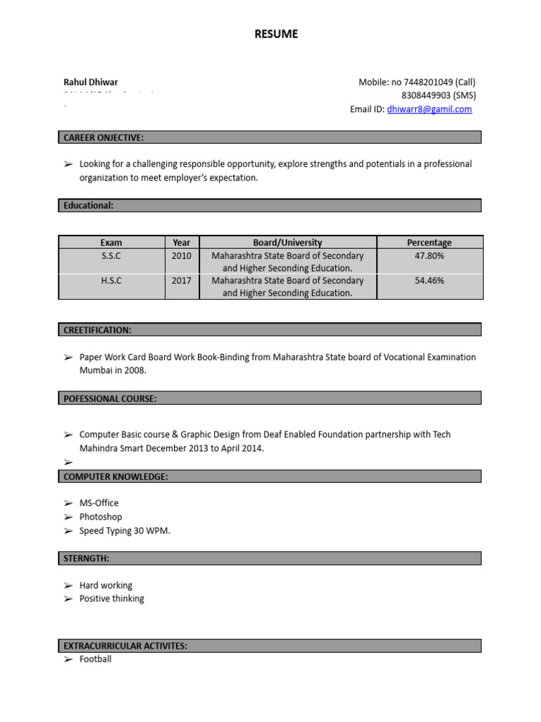 Curriculum Vitae Rahul D | PDF