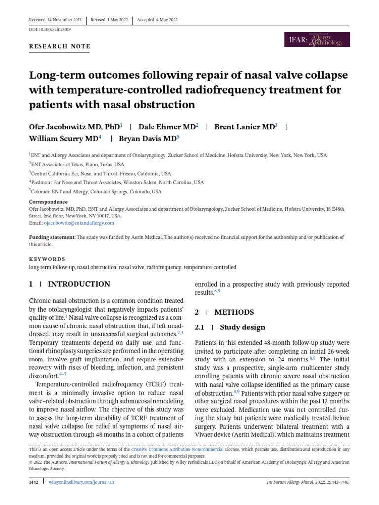 Long-Term Nasal Valve Collapse Treatment Outcomes | PDF ...