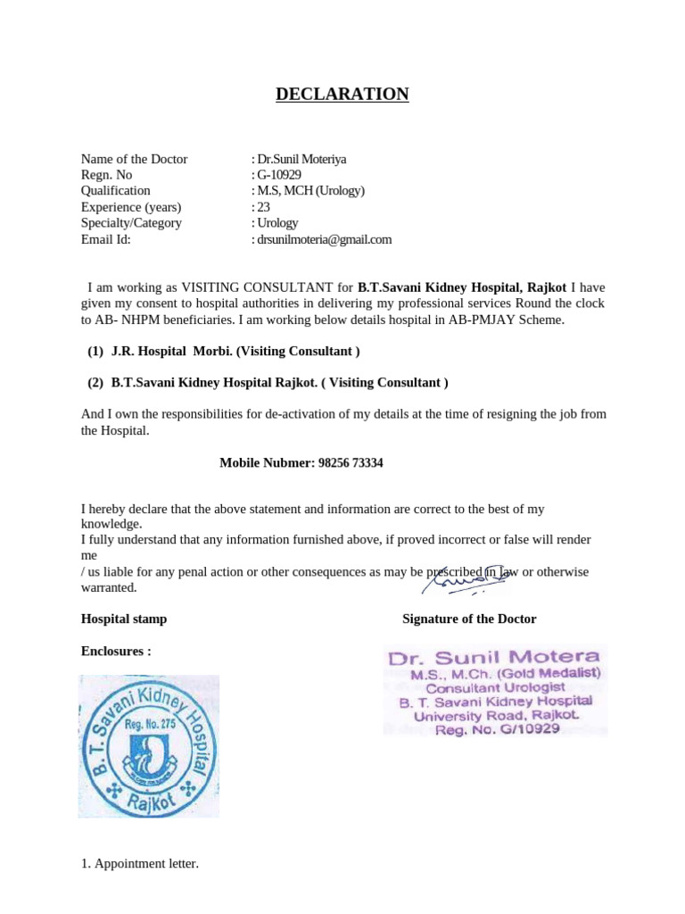 Declaration by Doctor | PDF